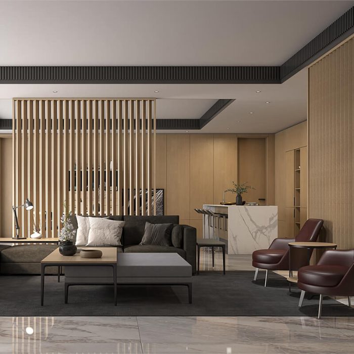 Wood veneer interior fit out project-living room - Veneer Hub