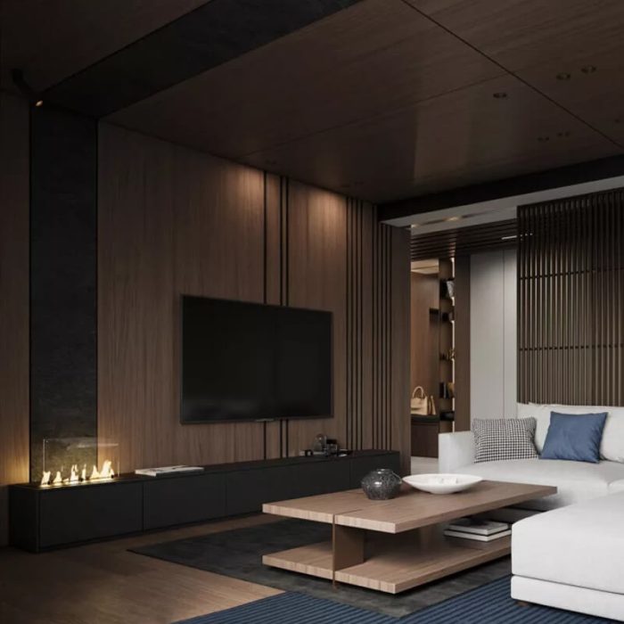 Wood veneer interior fit out project-living room - Veneer Hub